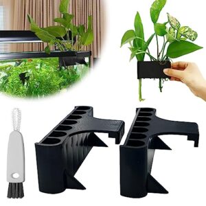 gtra 2pc 7 holes upgraded aquarium plant holder, aquatic plant cup fish tank plant holder for aquarium living fish tanks aquarium planting aquascape decorations on top of tank (black)