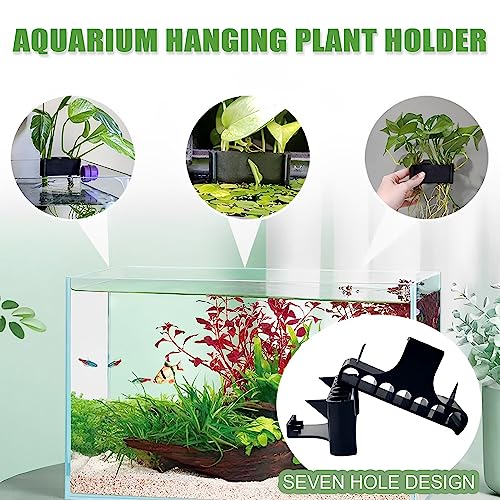 GTRA 2PC 7 Holes Upgraded Aquarium Plant Holder, Aquatic Plant Cup Fish Tank Plant Holder for Aquarium Living Fish Tanks Aquarium Planting Aquascape Decorations on Top of Tank (Black)