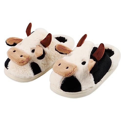 dubuto Cute Cow Slipper for Girls Boys, Toddler Kids Animal Slippers Cozy Anti-slipe Soft Plush Warm Cozy Home House Slippers for Indoor Outdoor