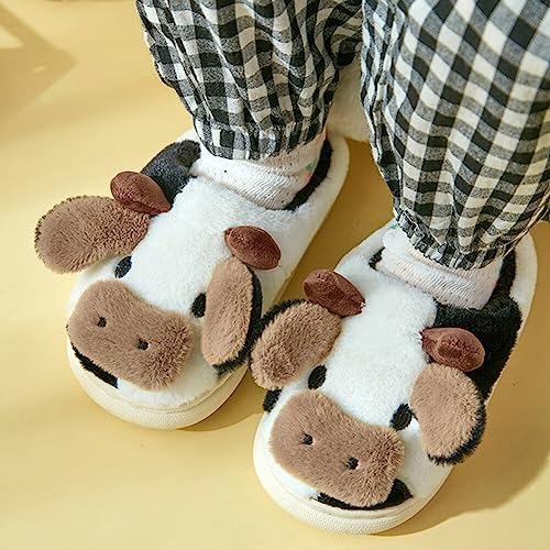 dubuto Cute Cow Slipper for Girls Boys, Toddler Kids Animal Slippers Cozy Anti-slipe Soft Plush Warm Cozy Home House Slippers for Indoor Outdoor