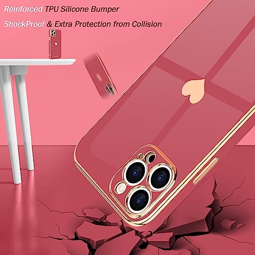 Teageo Compatible with iPhone 14 Pro Case for Girl Women Cute Love-Heart Luxury Bling Soft Back Cover Raised Camera Protection Bumper Silicone Shockproof Phone Case for iPhone 14 Pro, Bright Blush