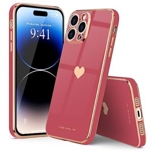 Teageo Compatible with iPhone 14 Pro Case for Girl Women Cute Love-Heart Luxury Bling Soft Back Cover Raised Camera Protection Bumper Silicone Shockproof Phone Case for iPhone 14 Pro, Bright Blush