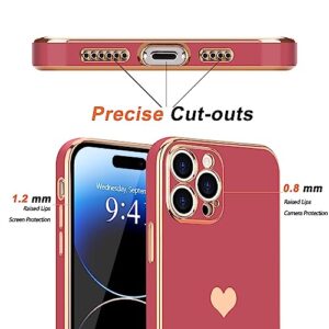 Teageo Compatible with iPhone 14 Pro Case for Girl Women Cute Love-Heart Luxury Bling Soft Back Cover Raised Camera Protection Bumper Silicone Shockproof Phone Case for iPhone 14 Pro, Bright Blush