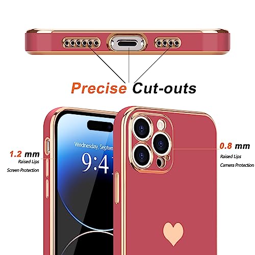 Teageo Compatible with iPhone 14 Pro Case for Girl Women Cute Love-Heart Luxury Bling Soft Back Cover Raised Camera Protection Bumper Silicone Shockproof Phone Case for iPhone 14 Pro, Bright Blush