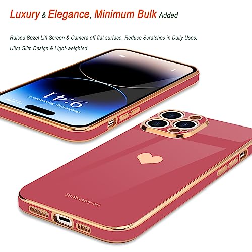 Teageo Compatible with iPhone 14 Pro Case for Girl Women Cute Love-Heart Luxury Bling Soft Back Cover Raised Camera Protection Bumper Silicone Shockproof Phone Case for iPhone 14 Pro, Bright Blush