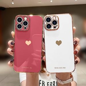 Teageo Compatible with iPhone 14 Pro Case for Girl Women Cute Love-Heart Luxury Bling Soft Back Cover Raised Camera Protection Bumper Silicone Shockproof Phone Case for iPhone 14 Pro, Bright Blush