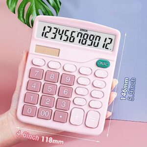 DEXIN Pink Office Desk Calculator, 12-bit Solar Battery Dual Power Standard Function Electronic Calculator with Large LCD Display (1PACK，Pink)