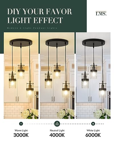 LMS Black 3-Light Pendant Fixtures, Adjustable Kitchen Hanging Light Fixture, Cluster Pendant Lights, LMS-188