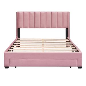 Queen Size Platform Bed Frame with Upholstered Headboard & Storage Drawer, Sturdy Wooden Slats Support / No Box Spring Required / Easy to Assembly for Bedroom Small Living Space Boys Girls Adults Room