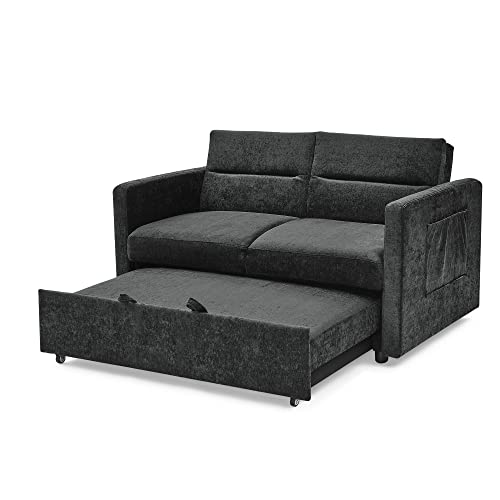 YUNLife&Home Modern Upholstered Futon Loveseat Sofa Convertible to Sleeper Sofá Bed,Love Seat Chaise Lounge Couch Chair 2-Seat with Adjustable Backrest for Living Room Apartment Small Space