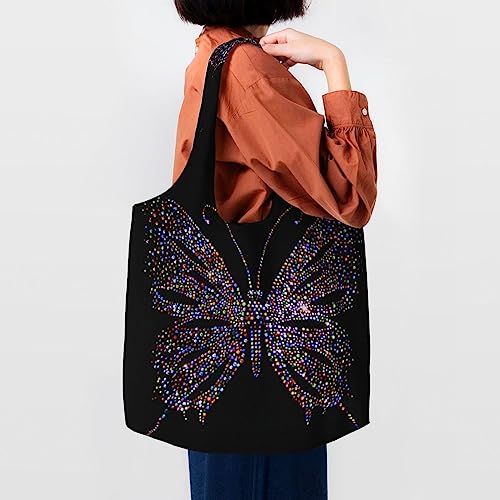 JABNOW Butterfly Canvas Tote Bags, Reusable Shopping Grocery Bags For Gym Beach Travel, Large Capacity/Lightweight