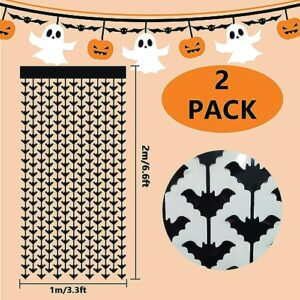 2 Pack 3.3ft x 6.6ft Halloween Foil Fringe Curtain, Black Bats Metallic Tinsel Curtains Streamer Large Party Photo Booth Props Backdrops for Wall Door Indoor Outdoor Decorations