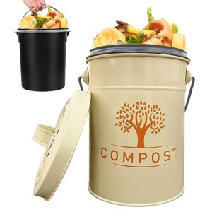 mkiclecer compost bin kitchen countertop -1.0 gallon indoor compost bins with lids with sealed inner bucket and ring -compost pail for kitchen - countertop compost bin,3 additional charcoal filters