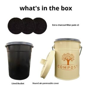 MKICLECER Compost Bin Kitchen Countertop -1.0 Gallon Indoor Compost Bins with lids with Sealed Inner Bucket and Ring -Compost Pail for Kitchen - Countertop Compost Bin,3 Additional Charcoal Filters