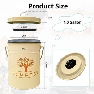 MKICLECER Compost Bin Kitchen Countertop -1.0 Gallon Indoor Compost Bins with lids with Sealed Inner Bucket and Ring -Compost Pail for Kitchen - Countertop Compost Bin,3 Additional Charcoal Filters