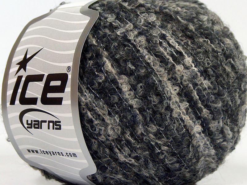 Black, Grey, Beige Alpaca Boucle Fine Yarn - Alpaca, Wool, Nylon, Acrylic Blend - Fine, Sport, Baby Weight, 50 Grams (1.75 Ounces) 200 Meters (218 Yards)