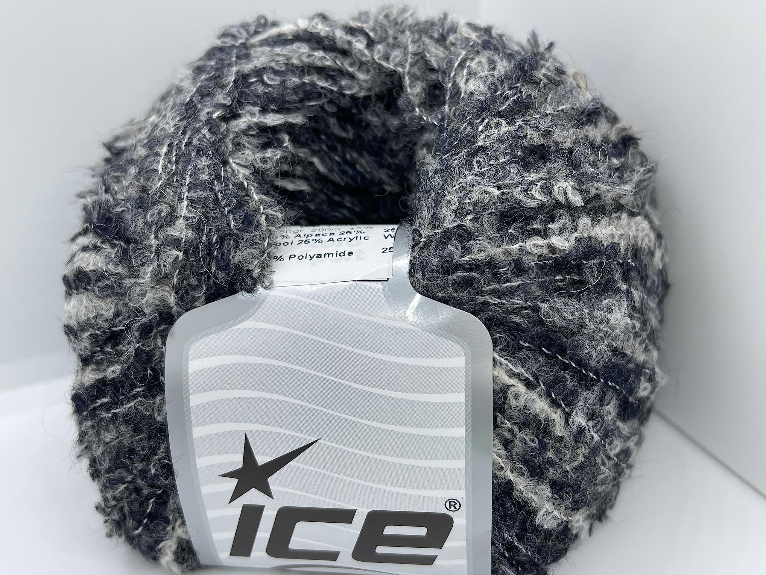 Black, Grey, Beige Alpaca Boucle Fine Yarn - Alpaca, Wool, Nylon, Acrylic Blend - Fine, Sport, Baby Weight, 50 Grams (1.75 Ounces) 200 Meters (218 Yards)