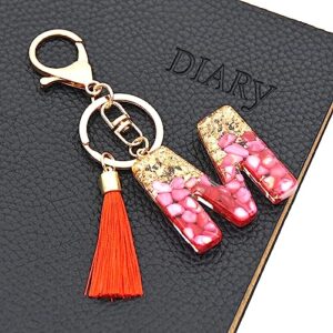 Lucky Red Tassel Keychain Initial Letter Keyring Gift Crystal Letter Pendant Gift for Women Girl (Red Letter M)