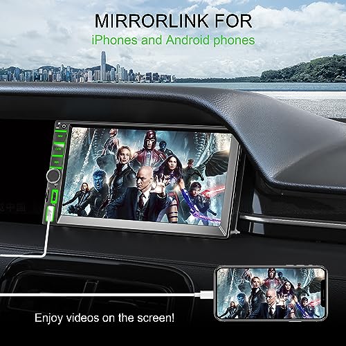 [Upgrade]Wireless CarPlay/Android Auto,Double Din Car Stereo Compatible with Voice Control,7In HD LCD Touchscreen Monitor, Bluetooth,Subwoofer,USB/Type-C/SD Port,A/FM Car Radio Receiver,Backup Camera