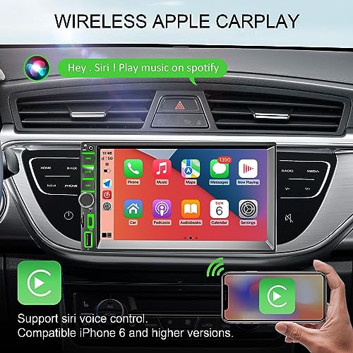 [Upgrade]Wireless CarPlay/Android Auto,Double Din Car Stereo Compatible with Voice Control,7In HD LCD Touchscreen Monitor, Bluetooth,Subwoofer,USB/Type-C/SD Port,A/FM Car Radio Receiver,Backup Camera