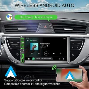 [Upgrade]Wireless CarPlay/Android Auto,Double Din Car Stereo Compatible with Voice Control,7In HD LCD Touchscreen Monitor, Bluetooth,Subwoofer,USB/Type-C/SD Port,A/FM Car Radio Receiver,Backup Camera