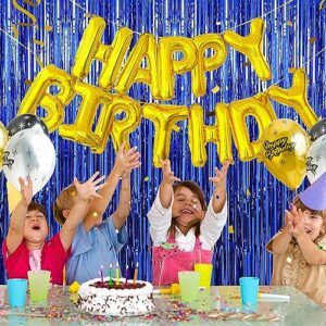 Birthday Party Decorations| 3 Pack 3.3 x 9.9 ft Blue Foil Fringe Curtains Party Supplies|Tinsel Curtain Backdrop for Parties, Glitter Streamers Backdrop for Birthday/Photo Booth Backdrops/Party Decor