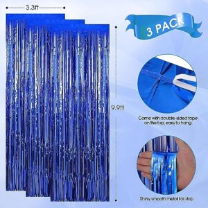 Birthday Party Decorations| 3 Pack 3.3 x 9.9 ft Blue Foil Fringe Curtains Party Supplies|Tinsel Curtain Backdrop for Parties, Glitter Streamers Backdrop for Birthday/Photo Booth Backdrops/Party Decor