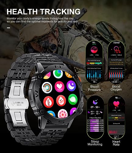 LIGE Smart Watch for Men Heavy Duty Make Call IP68 Waterproof with 1.43in AMOLED Touchscreen Always on Display Long-Lasting Battery Fitness Tracker Android iOS Military Smart Watch for Men