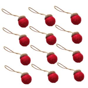 topperfun 12pcs felt pine cones christmas hanging pine cone pom pom ball party decorations winter pinecones fake pine cone table garland xmas tree ornament red acorn decor pompom small ball