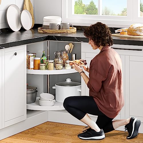 YITAHOME 28-Inch Kidney Shaped Pie Cut 2-Shelf Lazy Susan Corner Kitchen Cabinet Storage Organizer with Telescoping Mount, White