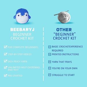 BEEBARYJ 3PCS Crochet Kit for Beginners,Crochet Starter Kit for Adults and Kids DIY Crochet Animal Kit Crocheting Knitting Kit with Step-by-Step Video Tutorials (Penguin+Frog+Owl)