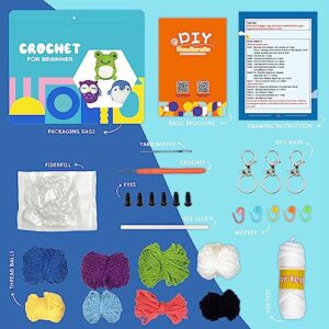 BEEBARYJ 3PCS Crochet Kit for Beginners,Crochet Starter Kit for Adults and Kids DIY Crochet Animal Kit Crocheting Knitting Kit with Step-by-Step Video Tutorials (Penguin+Frog+Owl)