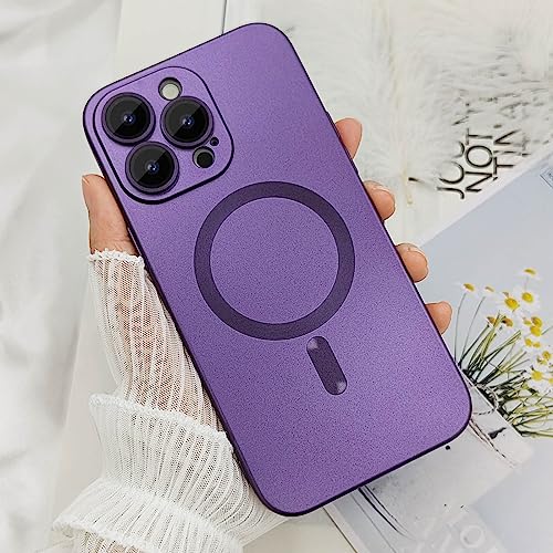 ankofave Magnetic case for iPhone 14 Pro Max Phone Case for Women, Matte Luxury Soft Metallic Luster Design with Camera Lens Protector, Compatible with Magsafe Case for iPhone 14 Pro Max 6.7"-Purple