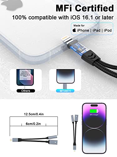 2-IN-1 iPhone Headphone and Charger Adapter, Lightning to 3.5mm AUX Audio Jack and Charger iphone Earphone Headset Splitter Compatible with iPhone 14/13/12/11 Pro Max/Pro/Plus/Mini/XR/XS/7/8 Plus-MFI