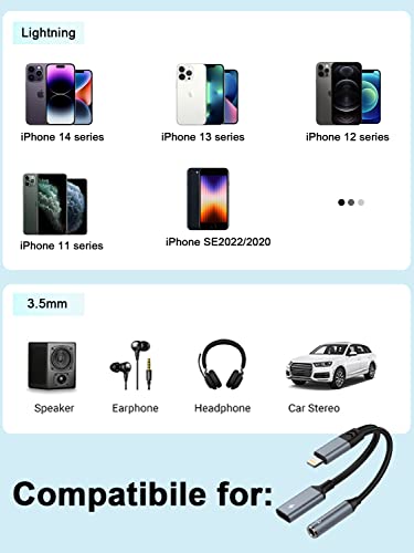 2-IN-1 iPhone Headphone and Charger Adapter, Lightning to 3.5mm AUX Audio Jack and Charger iphone Earphone Headset Splitter Compatible with iPhone 14/13/12/11 Pro Max/Pro/Plus/Mini/XR/XS/7/8 Plus-MFI