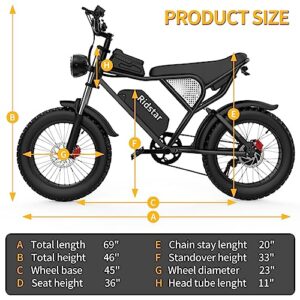 Bopzin Electric Bike for Adults, 20" Fat Tire 1000/2000W Brushless Motor 20/40AH Removable Battery Bicycles with Retro Motorcycle Design, 7-Speed Cruise Control with Disc Brake (1000W-48V 20AH)