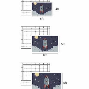 CHARMHOME Indoor Outdoor Rugs 5'x8' - Waterproof Patio Rug Camping Rug for Porch Deck Backyard Patio - Space Theme Cute Cartoon Rocket Moon and Stars Pattern Area Rug Easy Clean