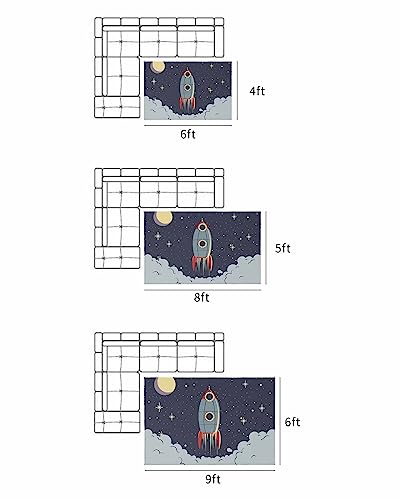 CHARMHOME Indoor Outdoor Rugs 5'x8' - Waterproof Patio Rug Camping Rug for Porch Deck Backyard Patio - Space Theme Cute Cartoon Rocket Moon and Stars Pattern Area Rug Easy Clean