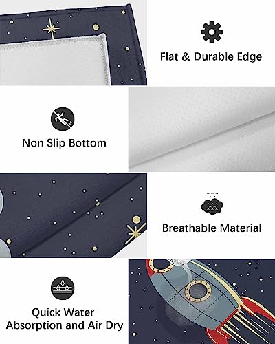 CHARMHOME Indoor Outdoor Rugs 5'x8' - Waterproof Patio Rug Camping Rug for Porch Deck Backyard Patio - Space Theme Cute Cartoon Rocket Moon and Stars Pattern Area Rug Easy Clean