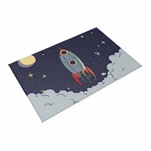 CHARMHOME Indoor Outdoor Rugs 5'x8' - Waterproof Patio Rug Camping Rug for Porch Deck Backyard Patio - Space Theme Cute Cartoon Rocket Moon and Stars Pattern Area Rug Easy Clean