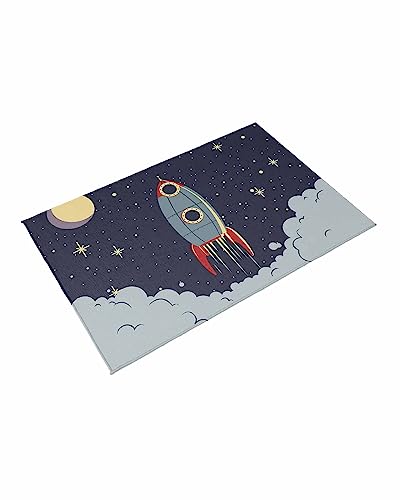 CHARMHOME Indoor Outdoor Rugs 5'x8' - Waterproof Patio Rug Camping Rug for Porch Deck Backyard Patio - Space Theme Cute Cartoon Rocket Moon and Stars Pattern Area Rug Easy Clean