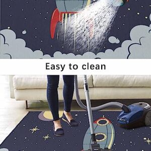 CHARMHOME Indoor Outdoor Rugs 5'x8' - Waterproof Patio Rug Camping Rug for Porch Deck Backyard Patio - Space Theme Cute Cartoon Rocket Moon and Stars Pattern Area Rug Easy Clean