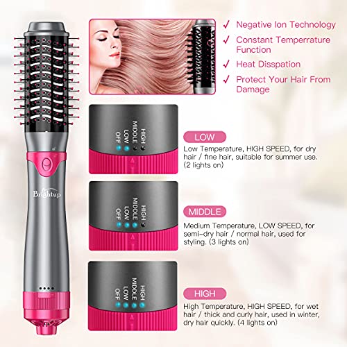 Brightup Blow Dryer Brush & Volumizer with Negative Ionic Technology, Detachable & Interchangeable Brush Head, Hair Dryer Brush for Curling, Straightening & Styling, Heat Protective Glove Included