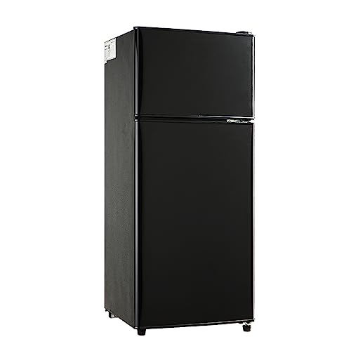 IORBUR KRIB Bling FLS-80-Black 3.5Cu.Ft Compact, Small Refrigerator with Freezer, Retro Fridge with Dual Door, 7 Level Adjustable Thermostat for Garage, Dorm,Bedroom, Office, Apartment, Black