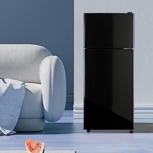 IORBUR KRIB Bling FLS-80-Black 3.5Cu.Ft Compact, Small Refrigerator with Freezer, Retro Fridge with Dual Door, 7 Level Adjustable Thermostat for Garage, Dorm,Bedroom, Office, Apartment, Black