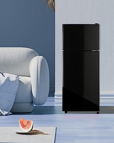 IORBUR KRIB Bling FLS-80-Black 3.5Cu.Ft Compact, Small Refrigerator with Freezer, Retro Fridge with Dual Door, 7 Level Adjustable Thermostat for Garage, Dorm,Bedroom, Office, Apartment, Black