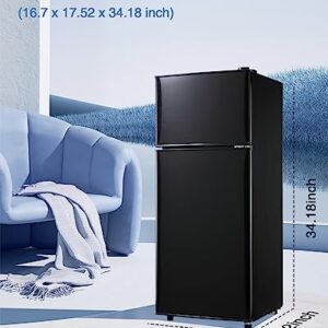 IORBUR KRIB Bling FLS-80-Black 3.5Cu.Ft Compact, Small Refrigerator with Freezer, Retro Fridge with Dual Door, 7 Level Adjustable Thermostat for Garage, Dorm,Bedroom, Office, Apartment, Black