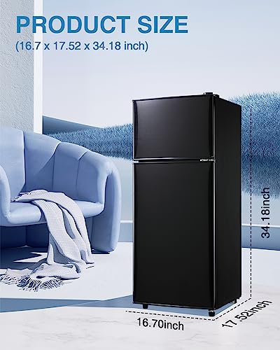 IORBUR KRIB Bling FLS-80-Black 3.5Cu.Ft Compact, Small Refrigerator with Freezer, Retro Fridge with Dual Door, 7 Level Adjustable Thermostat for Garage, Dorm,Bedroom, Office, Apartment, Black