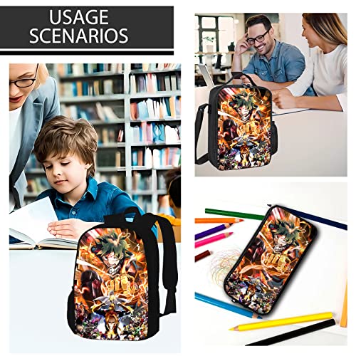 mfiwena Japanese Anime Backpack Set for Boy Girl, Polyester Bookbag set with Lunch Bag Multifunction 3-in-1 Bag for Teen