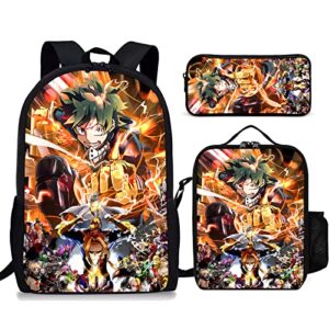 mfiwena japanese anime backpack set for boy girl, polyester bookbag set with lunch bag multifunction 3-in-1 bag for teen